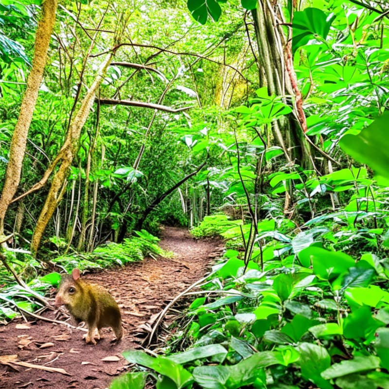 Panoramic View of a Wild Monkey Walking on a Path in the Forest ...