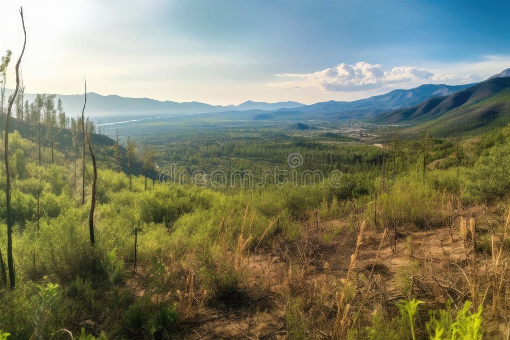 Panoramic View of Wildfire Area with Regrowth Patches Stock ...