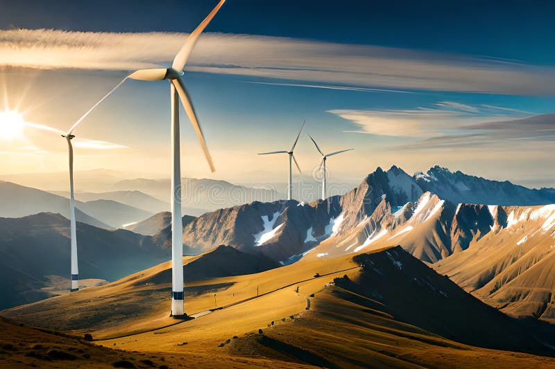 Panoramic View of Wind Farm with High Wind Turbines Stock Illustration ... Panoramic View of Wind Farm with High Wind Turbines Stock Illustration ...