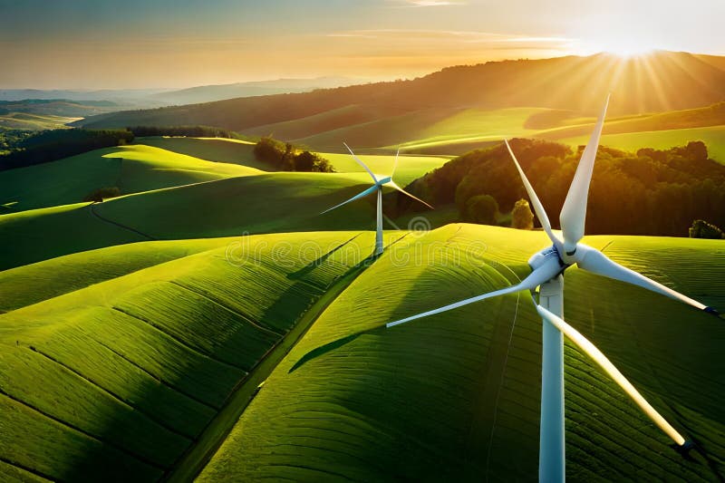 Panoramic View of Wind Farm or Wind Park, with High Wind Turbines for ... Panoramic View of Wind Farm or Wind Park, with High Wind Turbines for ...