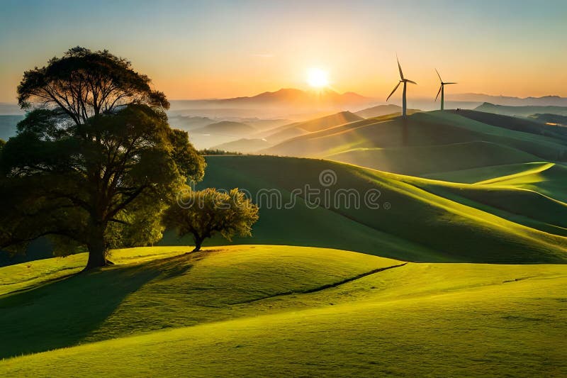 Panoramic View of Wind Farm or Wind Park, with High Wind Turbines for ... Panoramic View of Wind Farm or Wind Park, with High Wind Turbines for ...