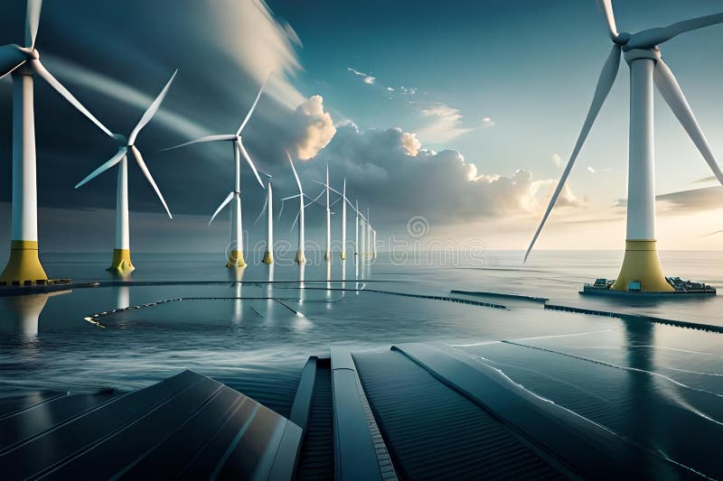 Panoramic View of Wind Farm or Wind Park, with High Wind Turbines for ...