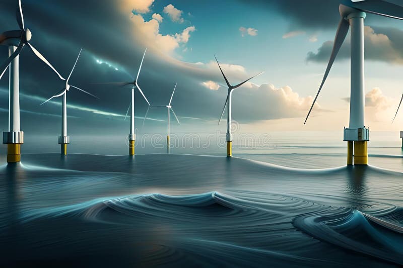 Panoramic View of Wind Farm or Wind Park, with High Wind Turbines for ...