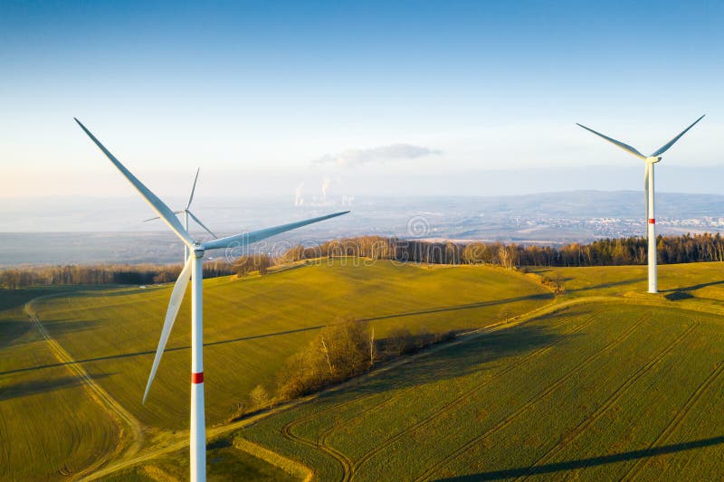 Panoramic View of Wind Turbines or Wind Mills in the Field for ...