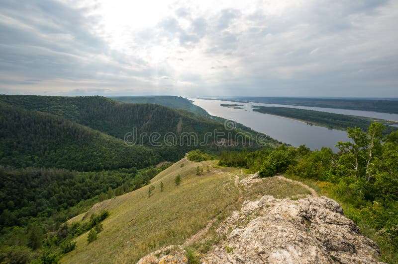 Panoramic View of Zhiguli Mountains Stock Photo - Image of island ...