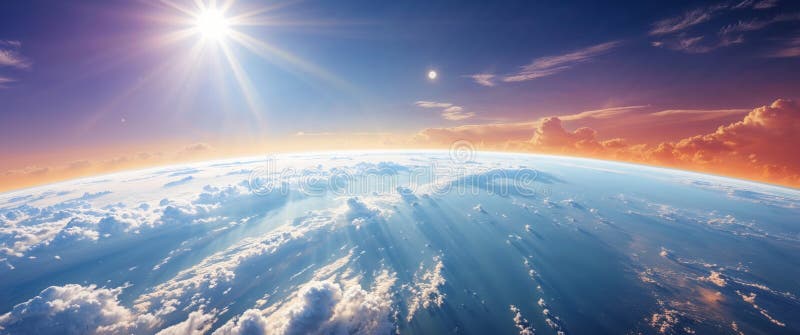 Panoramic Views of Earth with Bright Sunlight Background. Stock Photo ...
