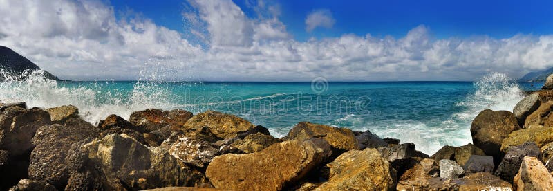 Panoramic Views of the Mediterranean Sea with Stones Stock Image ...