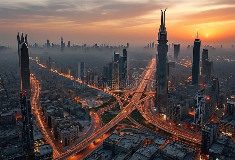 Panoramic Views of Modern Advanced Metropolis with Business Centers and ...