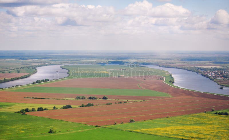 Panoramic Views of the Natural Landscape: the River, the Fields, the ...