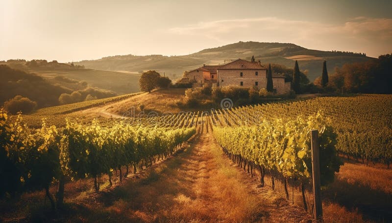 A Panoramic Vineyard Landscape at Sunset in Napa Valley Generated by AI ...