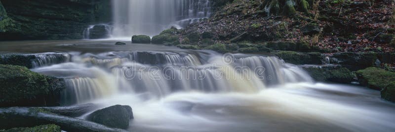 Panoramic waterfall stock image. Image of leaves, splash - 7695623