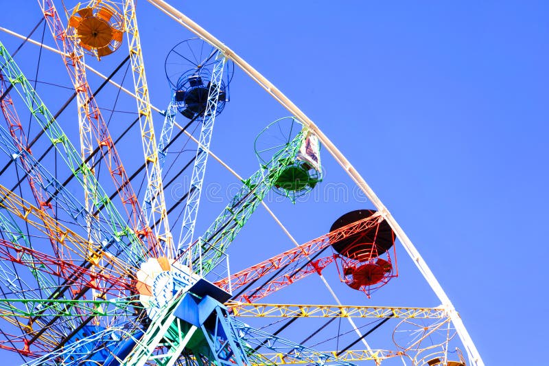 Panoramic Wheel on a Blue Sky Background. Outdoors. Stock Image - Image ...