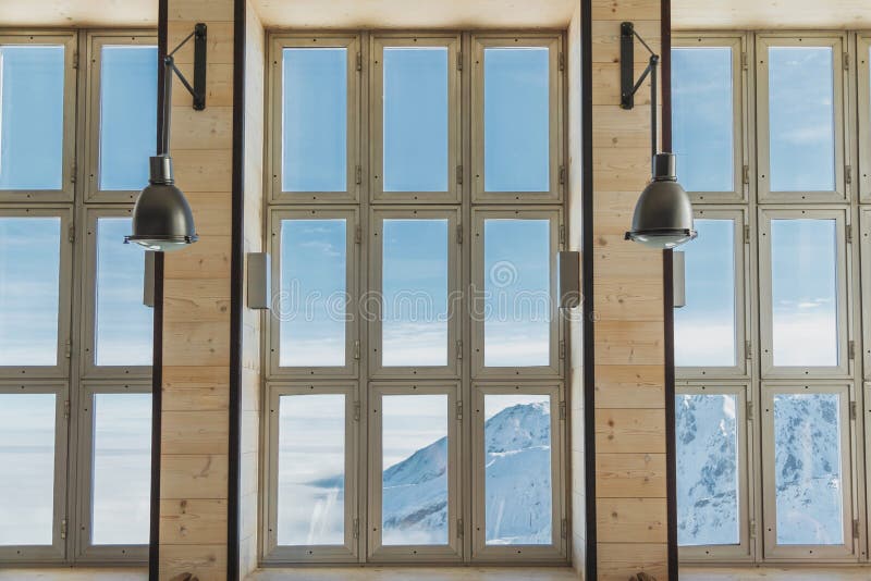 Panoramic Window Overlooking the Snow-capped Mountains in the Winter ...