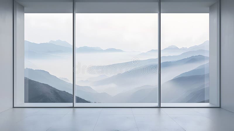 Panoramic Window View of Misty Mountains - Minimalist Design - AI ...