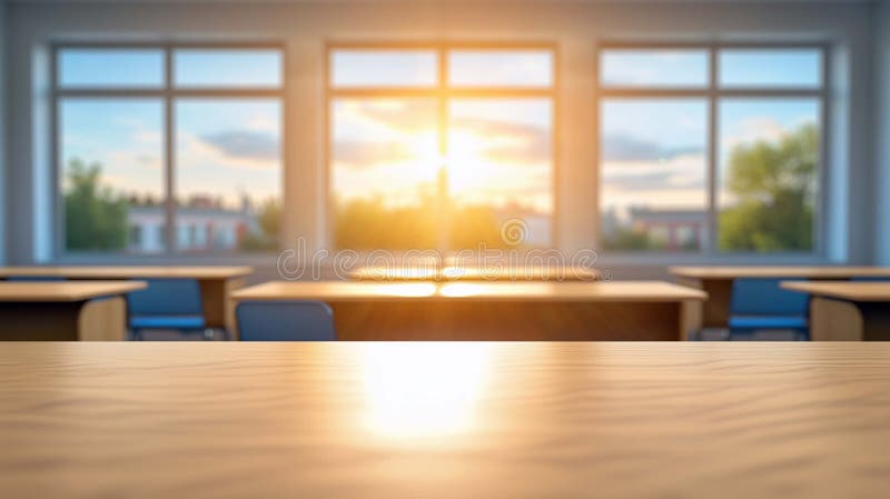 Beautifully Background of a Bright Classroom with Floor-to-Ceiling ...