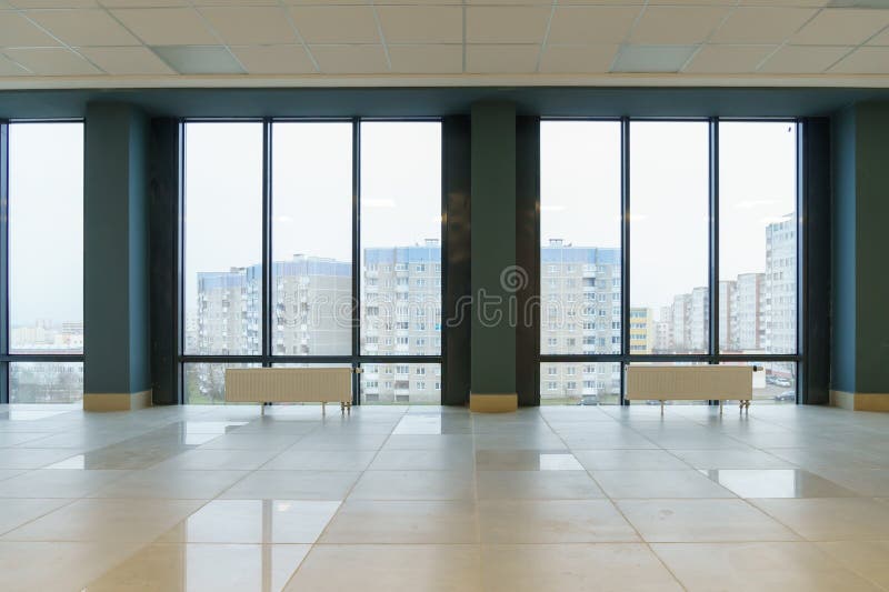 Panoramic Windows in an Empty Spacious Room Stock Photo - Image of ...