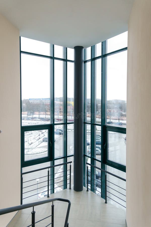 Panoramic Windows in an Empty Spacious Room Stock Image - Image of home ...