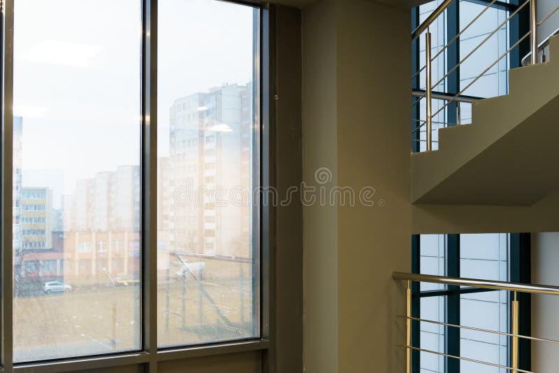 Panoramic Windows in an Empty Spacious Room Stock Image - Image of room ...