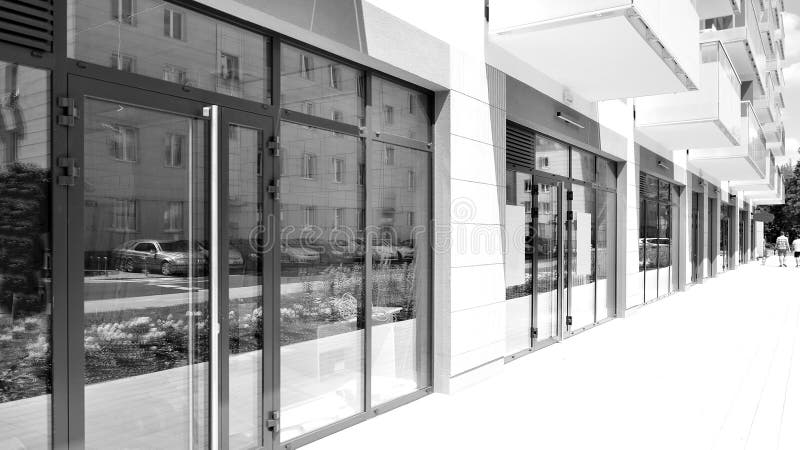 Panoramic Windows of New Commercial Premises. Stock Image - Image of ...