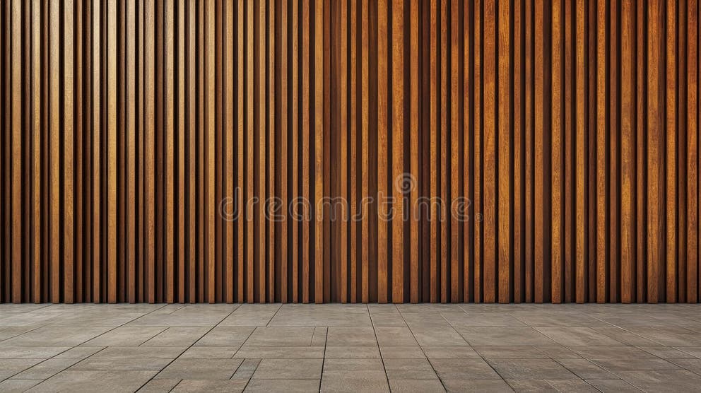 Panoramic Wooden Backdrop with Modern Acoustic Panel Design Stock ...