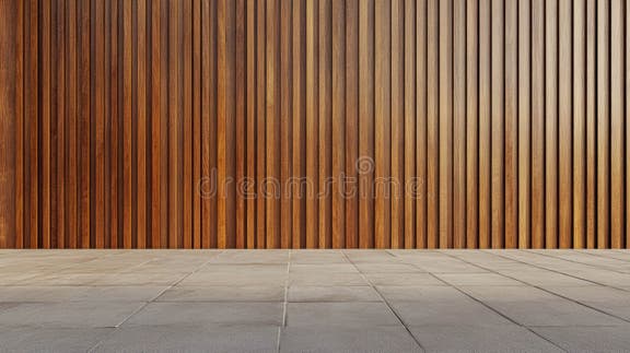Panoramic Wooden Backdrop with Modern Acoustic Panel Design Stock ...