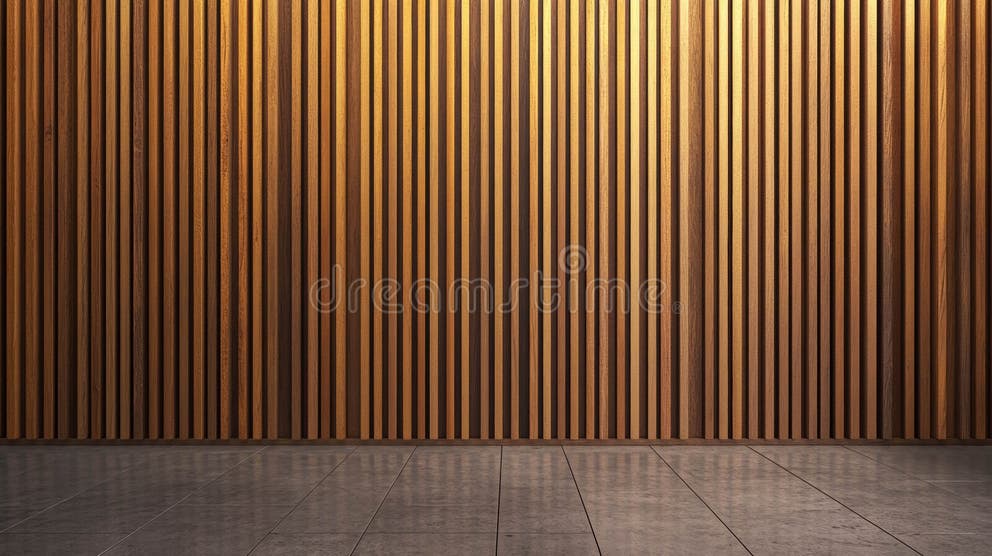 Panoramic Wooden Backdrop with Modern Acoustic Panel Design Stock ...