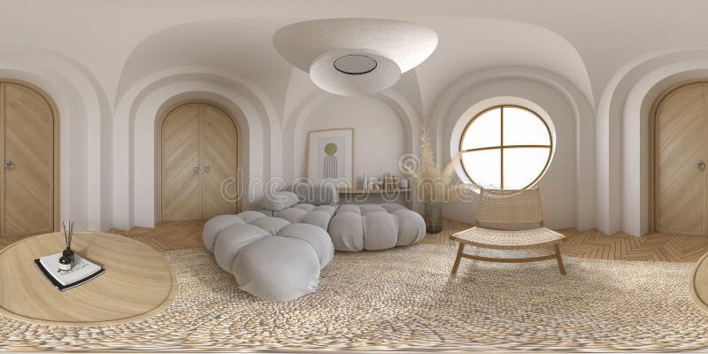 360 Panorana of Modern Interior Room 3D Rendering Stock Illustration - Illustration of cozy ...
