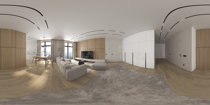 360 Panorana of Modern Interior Room 3D Rendering Stock Illustration - Illustration of lamp ...