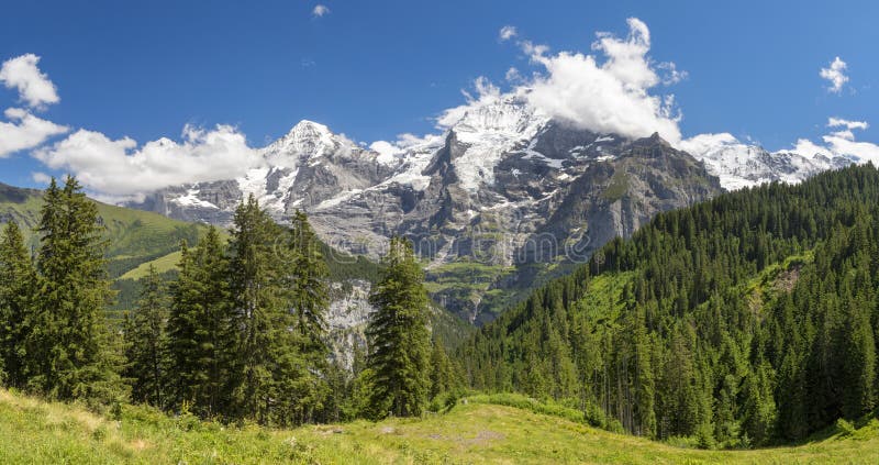 The Panorma of Bernese Alps with the Jungfrau, Monch and Eiger Peaks ...