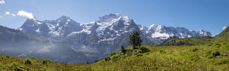 The Panorma of Bernese Alps with the Jungfrau, Monch and Eiger Peaks ...
