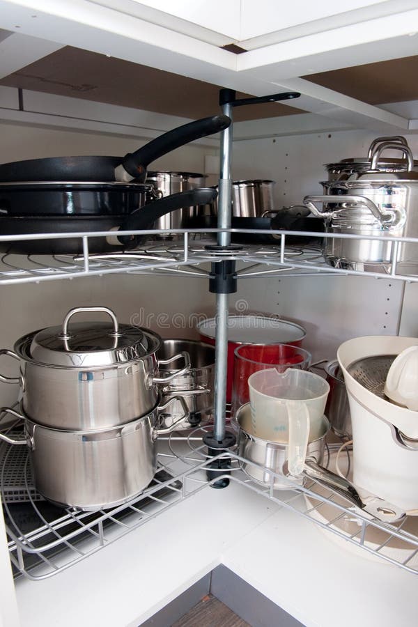 Pans in the kitchen stock image. Image of organized, aluminum - 12086877