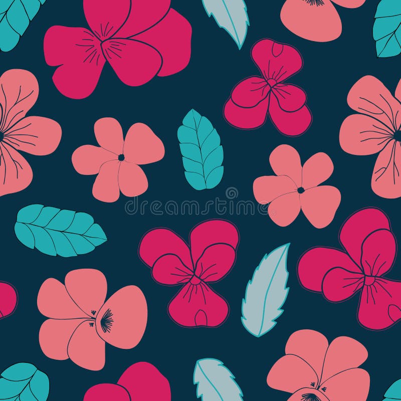 Pansies and Leaves Vector Seamless Pattern Stock Vector - Illustration ...