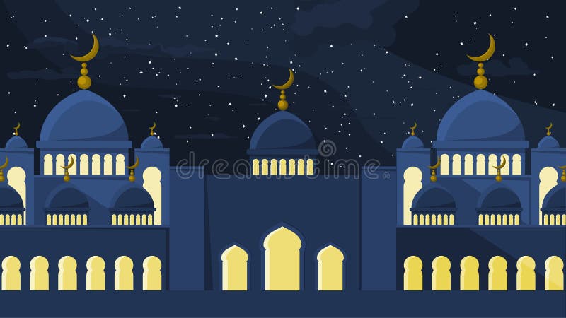 Mosque in Night Cartoon with Kids Stock Vector - Illustration of simple ...