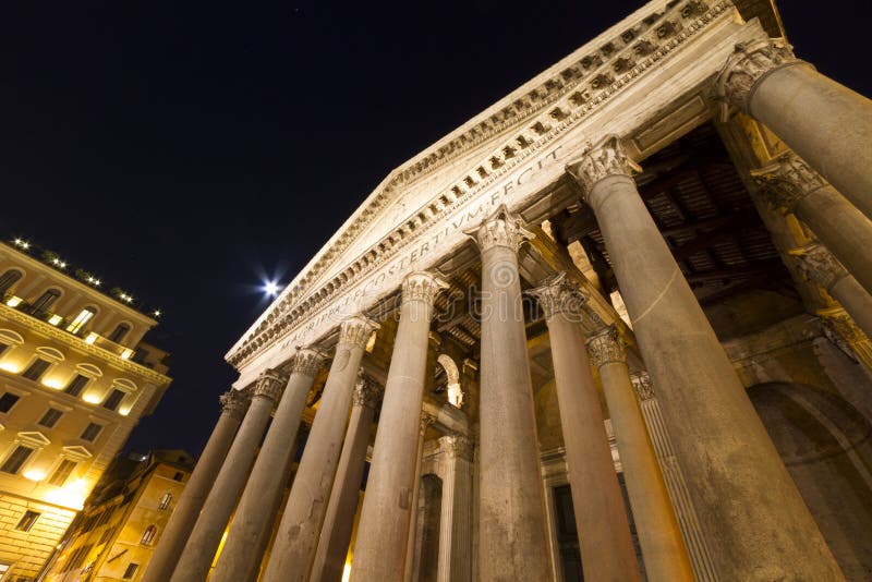 Pantheon with the Columns Seen from Below and the Latin Inscript Stock ...