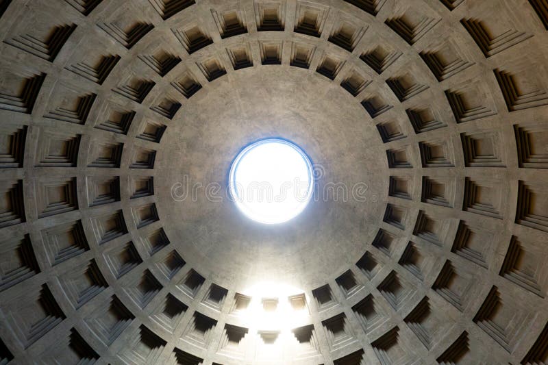 Interior View of the Oculus Ceiling Window of the Historic Pantheon ...