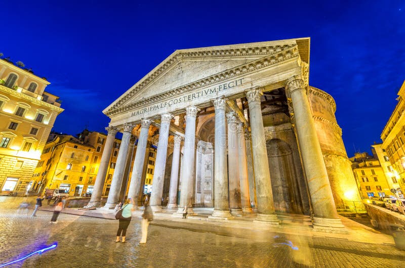 The Pantheon Illuminated at Night, Rome Stock Photo - Image of antique ...