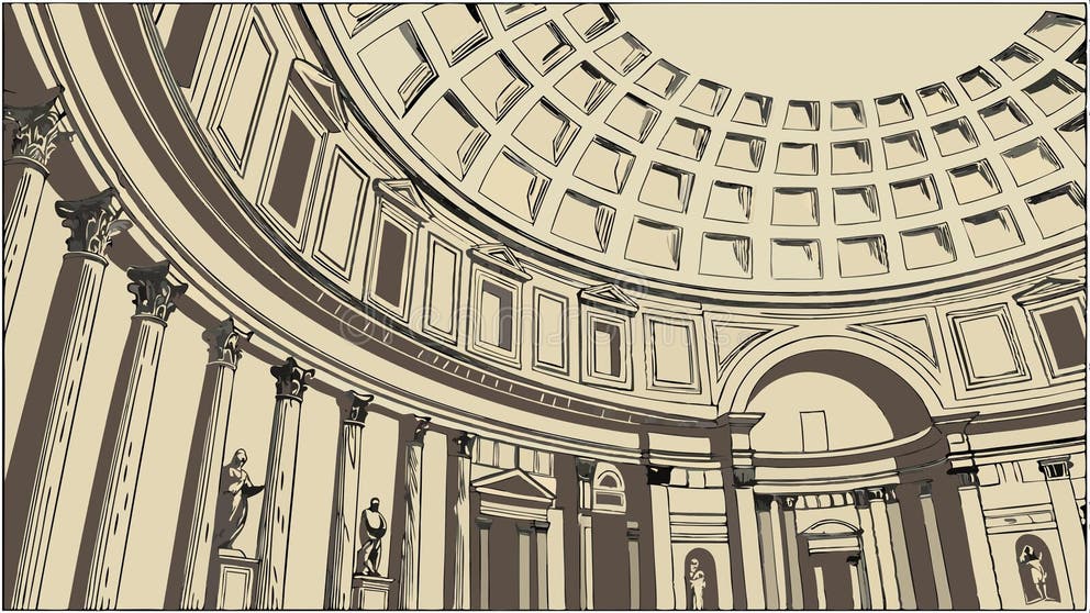 Pantheon,inspired Dome Interior with Oculus and Architectural Details ...