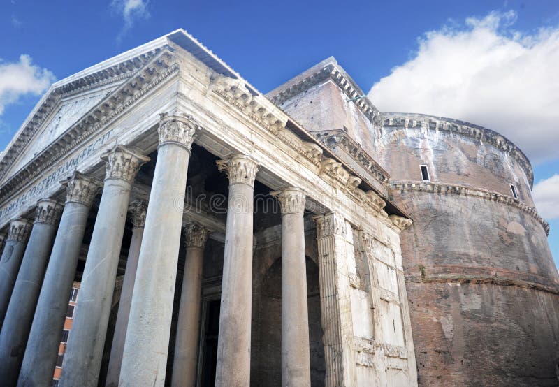 The Front of Pantheon, Roman Architecture with Stones Columns. Ancient ...