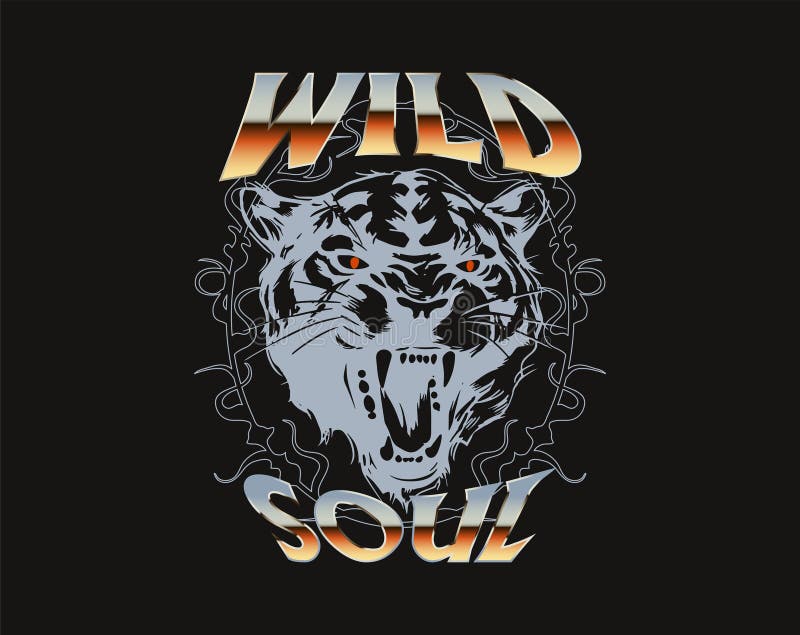 Panther Head and Wild Soul Quote Design, Y2k Aesthetic Stock Vector ...