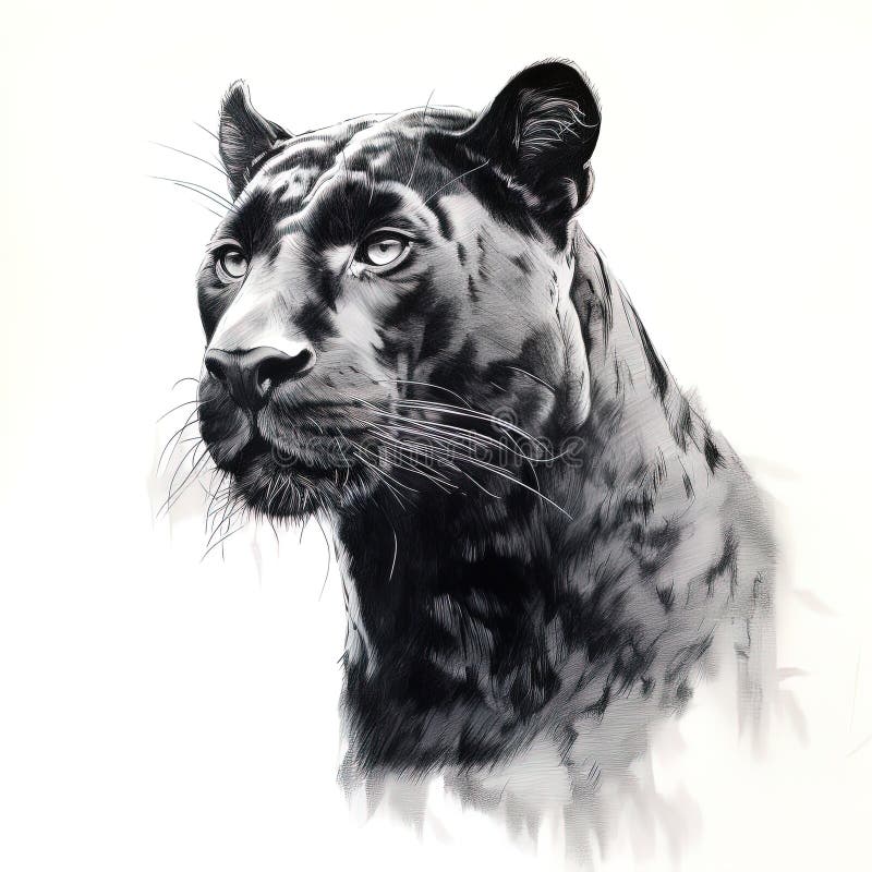 Panther. an Artistic, Schematic Black-and-white Portrait of a Panther ...