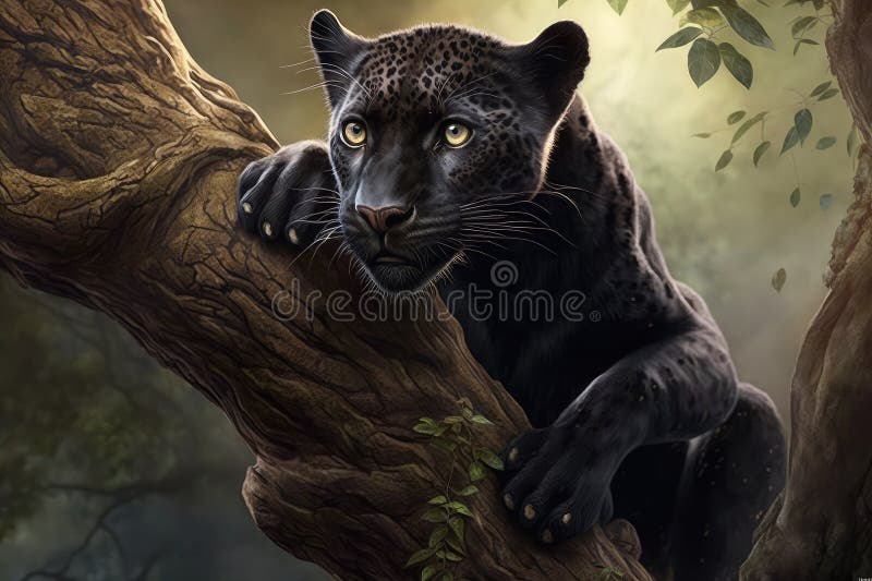 Panther Climbing Tree, Its Powerful Claws Digging into the Bark Stock ...
