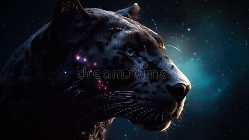 Panther in Fire Cosmic Space. Gnerative Ai. Stock Illustration ...