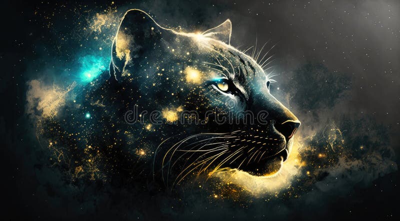 Panther in Fire Cosmic Space. Gnerative Ai. Stock Illustration ...