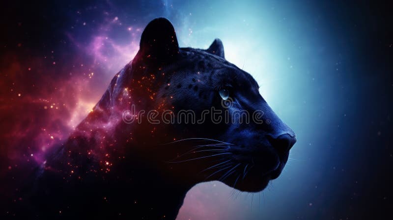 Panther in Fire Cosmic Space. Gnerative Ai. Stock Illustration ...