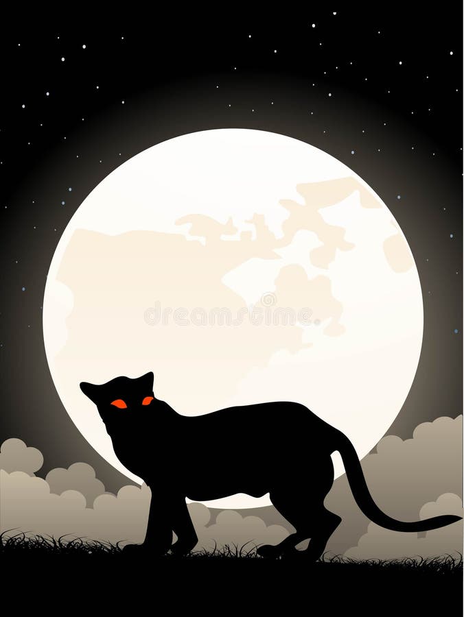 Panther and full moon stock illustration. Illustration of retro - 5492801