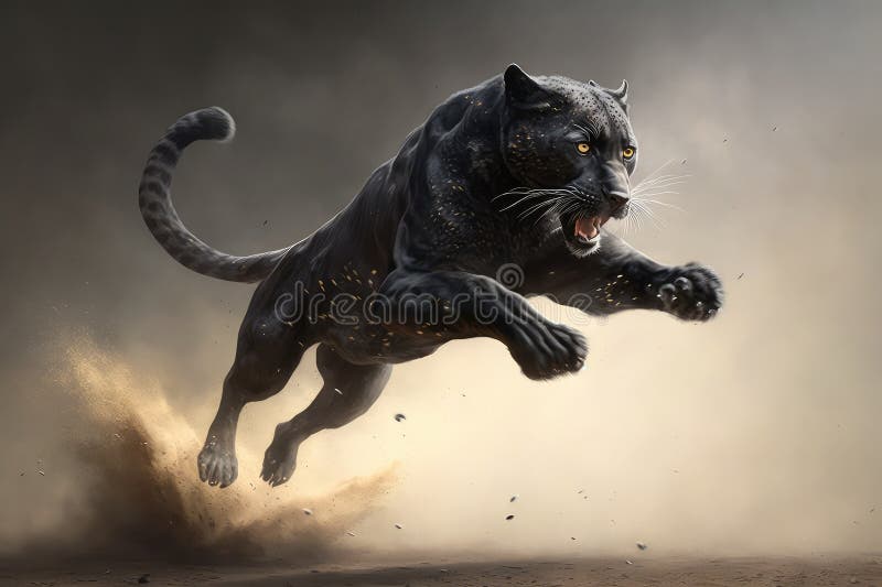 Panther Leaping through the Air, with Its Powerful Legs and Claws in ...