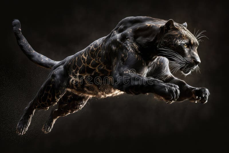 Panther Leaping through the Air, with Its Powerful Legs and Claws in ...