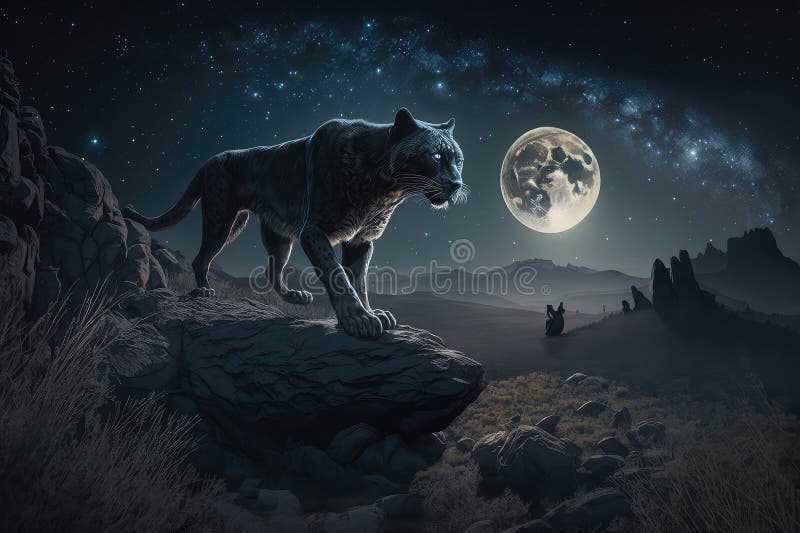 A Panther Navigating Rugged Terrain, with the Moon Shining Bright Stock ... A Panther Navigating Rugged Terrain, with the Moon Shining Bright Stock ...
