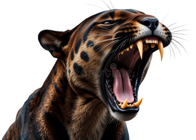 A Panther Roaring and Showing Its Sharp Canine Teeth, Isolated on ...