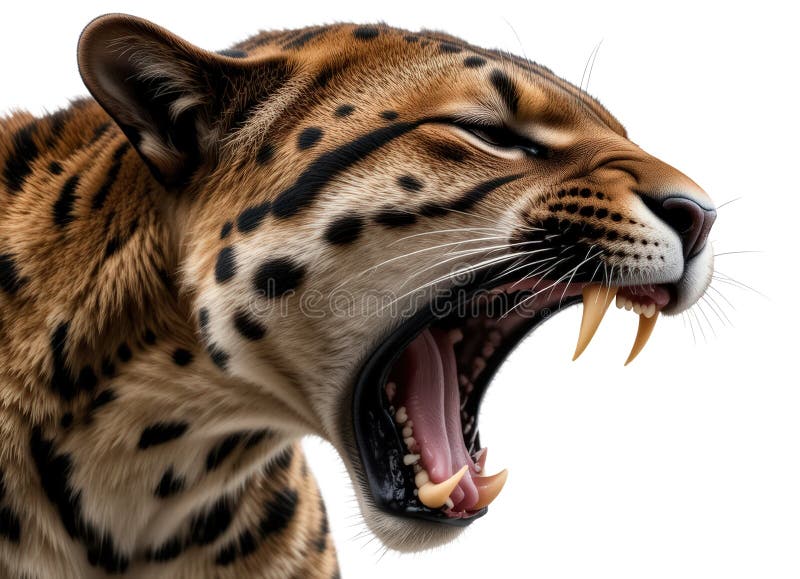 A Panther Roaring and Showing Its Sharp Canine Teeth, Isolated on ...